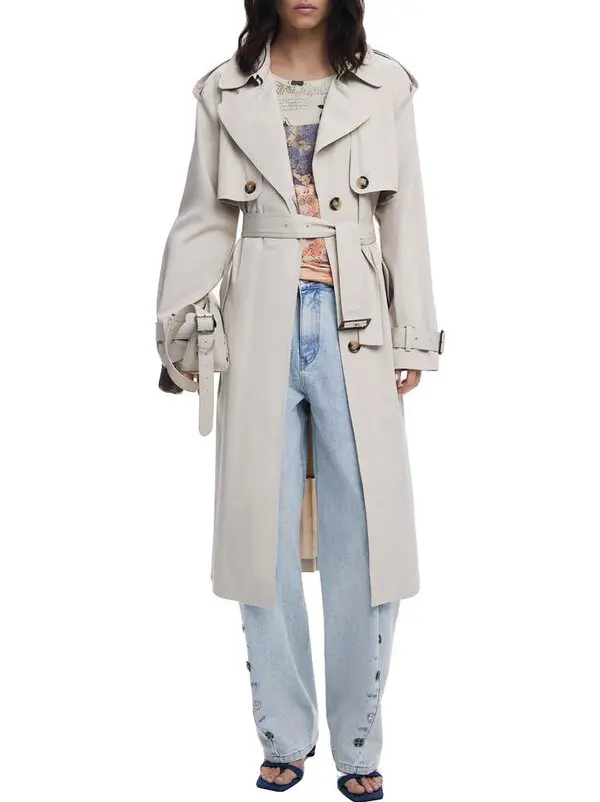 Desigual Belted Trench Coat - Beige