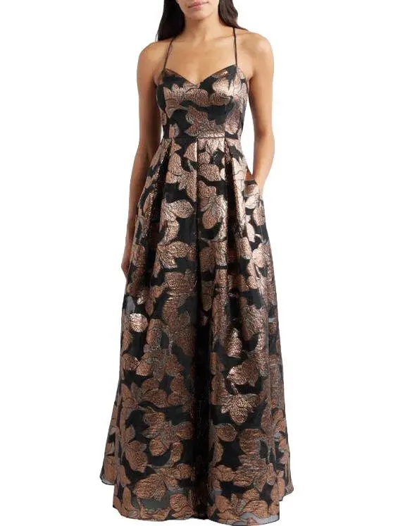 Eliza J Floral Jacquard Ballgown - Black Bronze