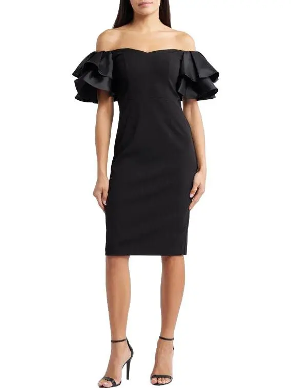 Eliza J Ruffle Sleeve Off-the-shoulder Sheath Dress - Black