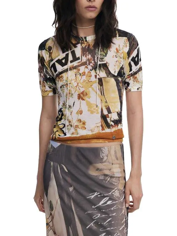 Desigual Abstract Print T-shirt - Beige