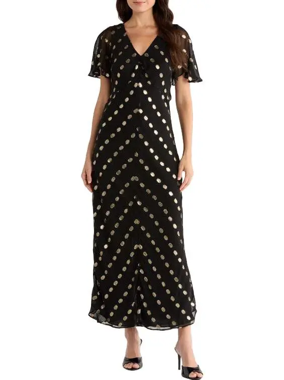 Halogen Metallic Dot Tie Back Maxi Dress - Rich Black