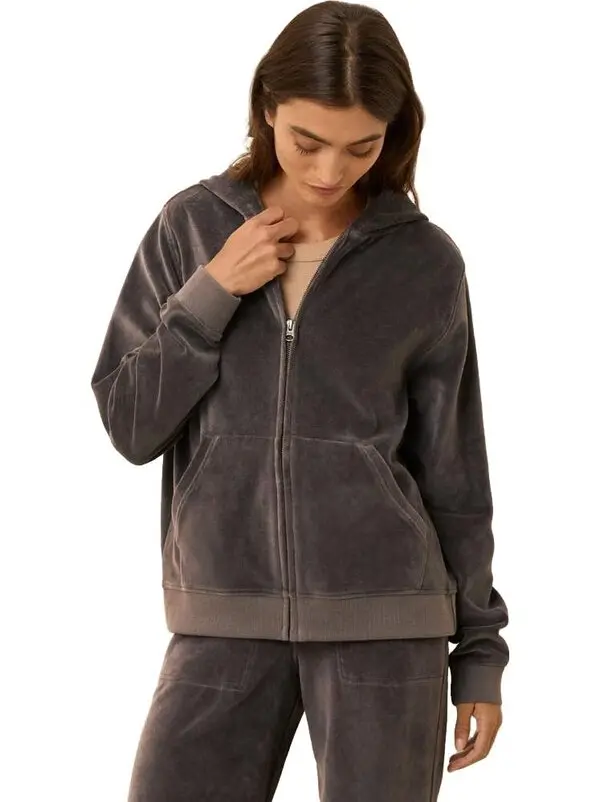 PACT Organic Cotton Pure Velour Zip Hoodie - Graphite