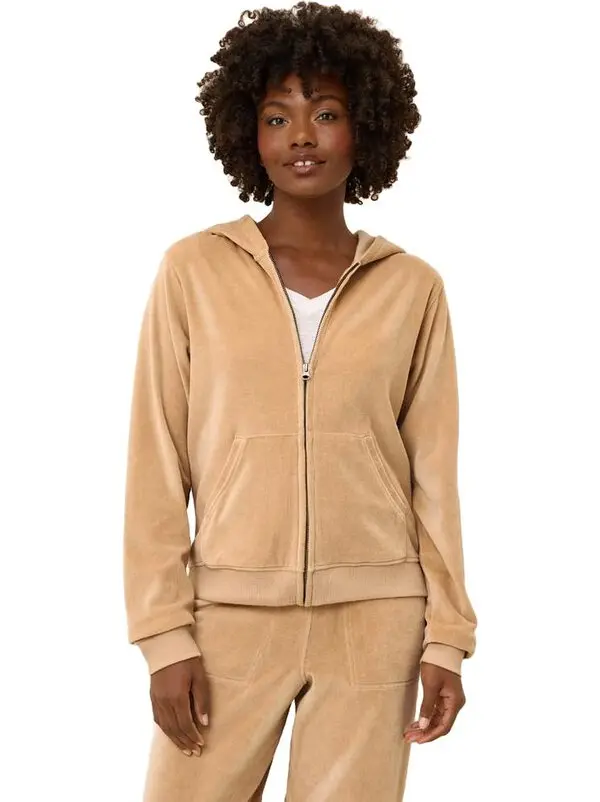 PACT Organic Cotton Pure Velour Zip Hoodie - Sesame