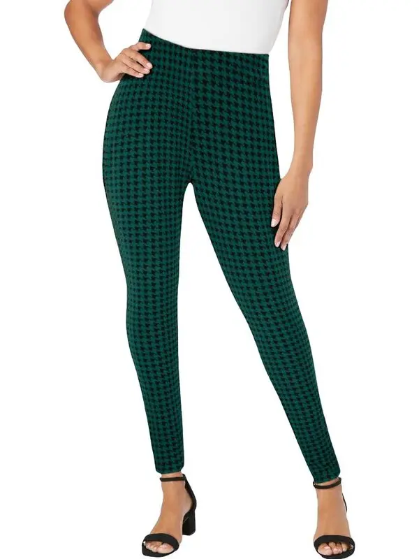 JESSICA LONDON Ponte Legging - Emerald Green Houndstooth