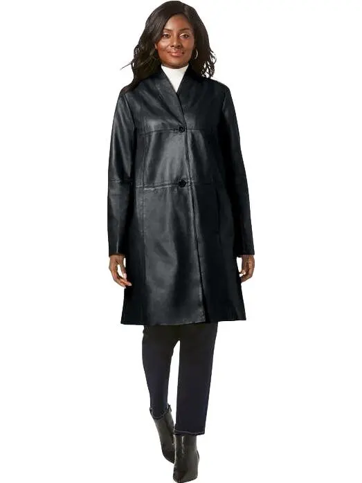 JESSICA LONDON Leather Swing Coat - Black