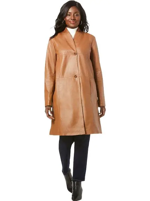 JESSICA LONDON Leather Swing Coat - Cognac