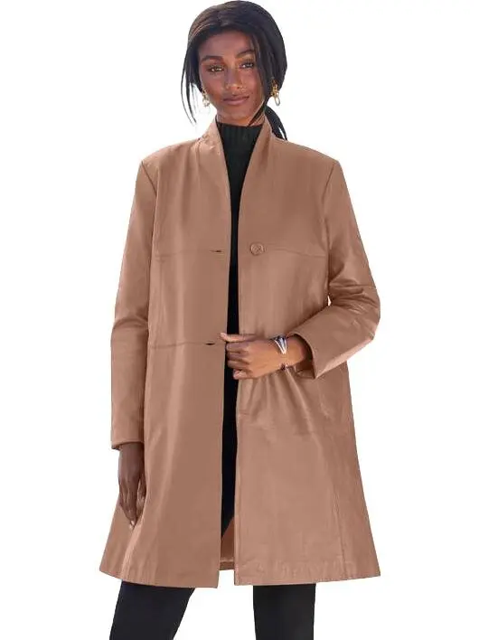 JESSICA LONDON Leather Swing Coat - Creamy Mocha