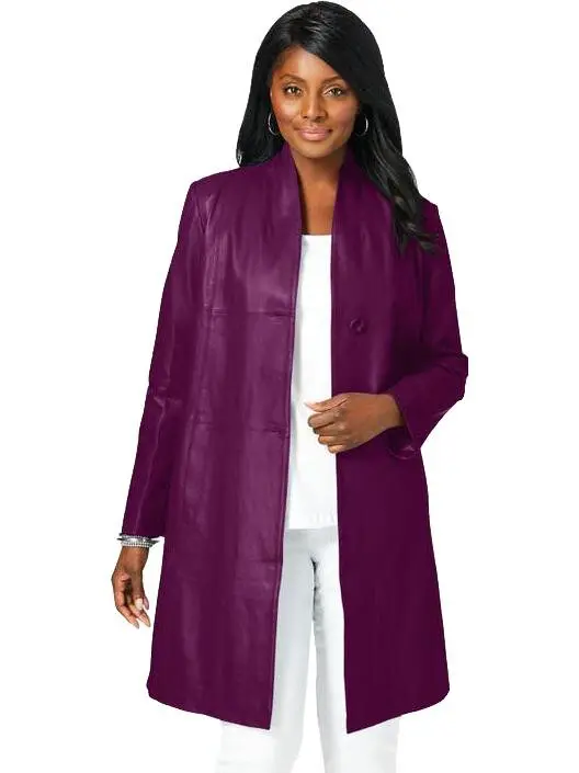 JESSICA LONDON Leather Swing Coat - Dark Berry