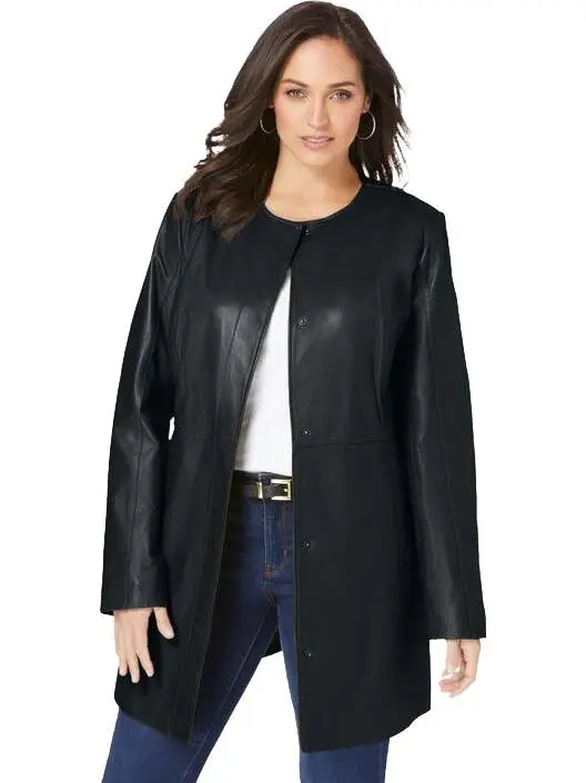 JESSICA LONDON Three-quarter Genuine Leather Jacket - Black