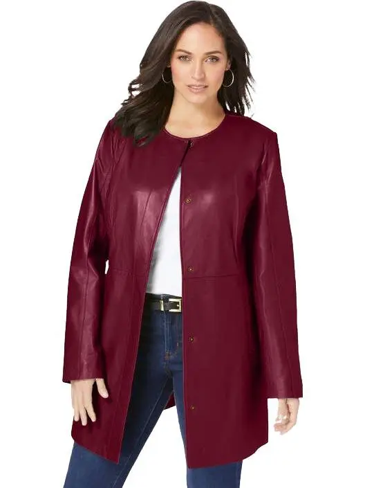 JESSICA LONDON Three-quarter Genuine Leather Jacket - Merlot
