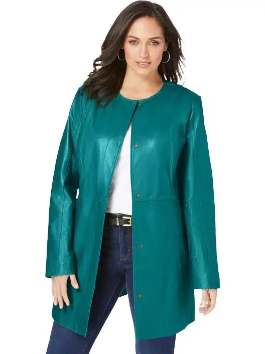 JESSICA LONDON Three-quarter Genuine Leather Jacket - Tropical Teal