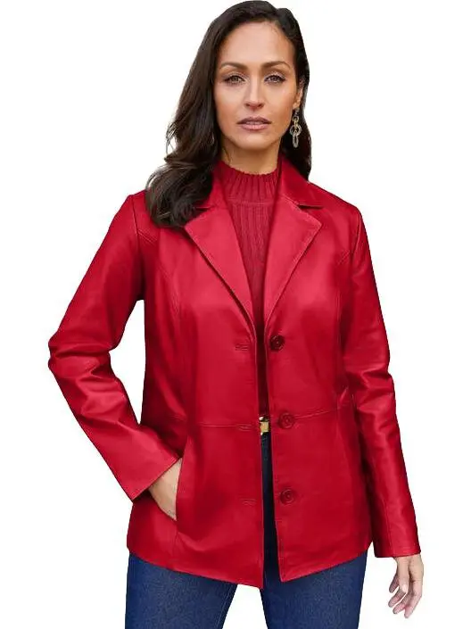 JESSICA LONDON Leather Blazer - Classic Red