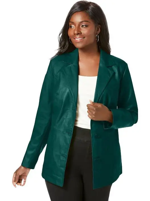 JESSICA LONDON Leather Blazer - Emerald Green