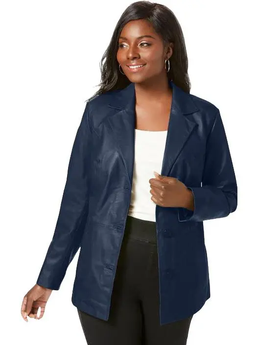 JESSICA LONDON Leather Blazer - Navy