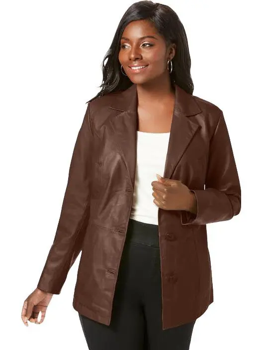 JESSICA LONDON Leather Blazer - Rich Brown