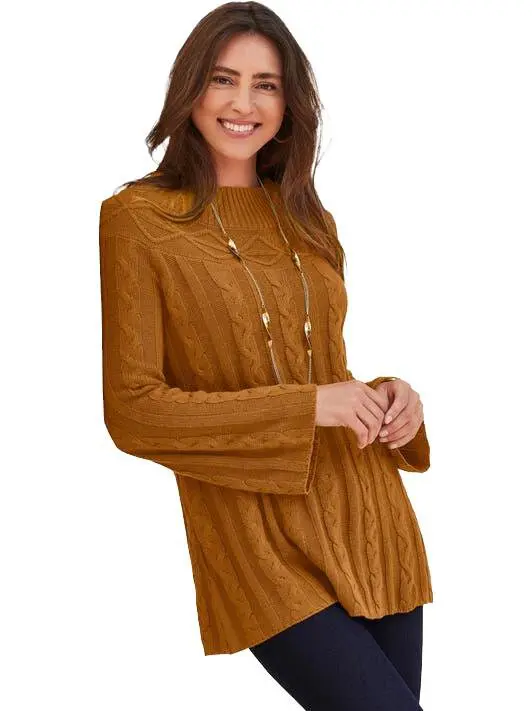 JESSICA LONDON Cable Knit Tunic Sweater - Clove