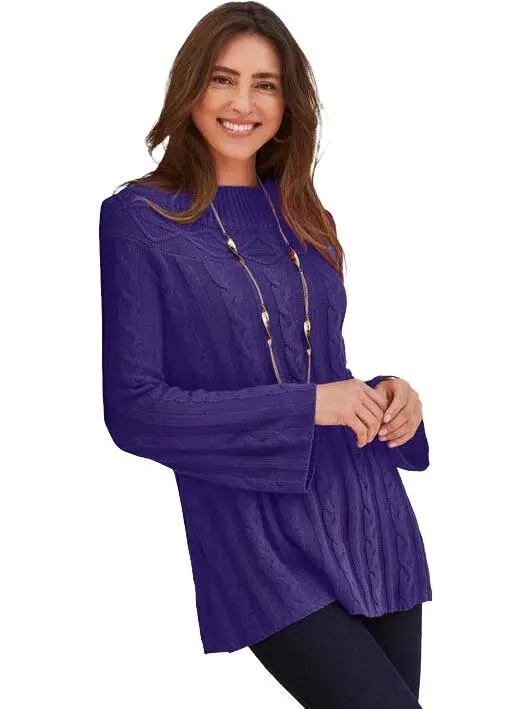 JESSICA LONDON Cable Knit Tunic Sweater - Midnight Violet