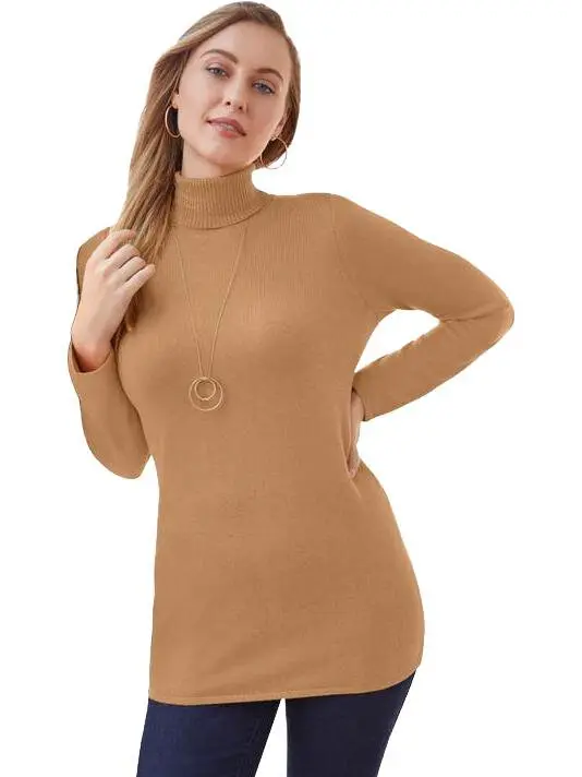 JESSICA LONDON Cotton Cashmere Turtleneck - Brown Maple