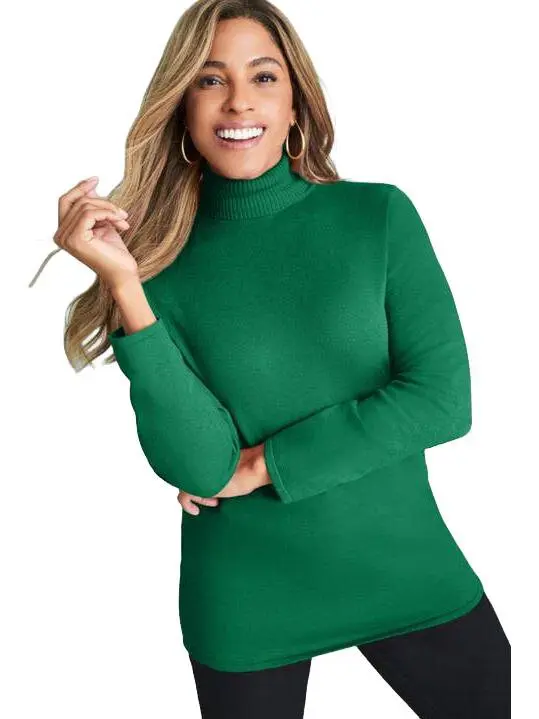 JESSICA LONDON Cotton Cashmere Turtleneck - Emerald