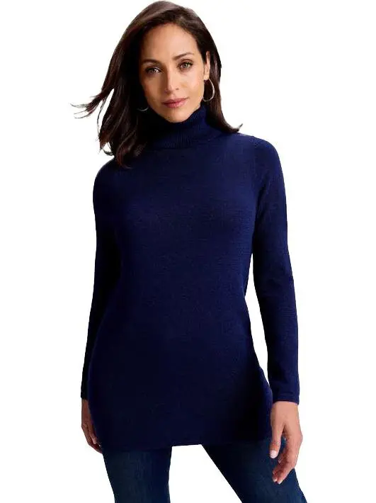 JESSICA LONDON Cotton Cashmere Turtleneck - Evening Blue Metallic