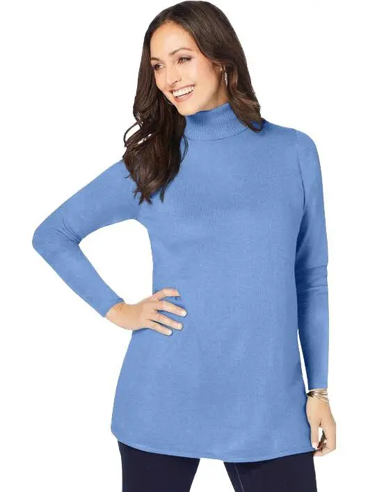 JESSICA LONDON Cotton Cashmere Turtleneck - French Blue
