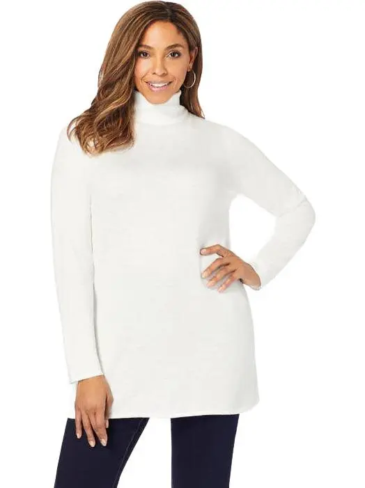 JESSICA LONDON Cotton Cashmere Turtleneck - Ivory Solid