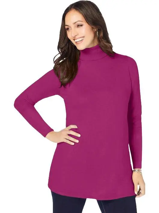 JESSICA LONDON Cotton Cashmere Turtleneck - Raspberry