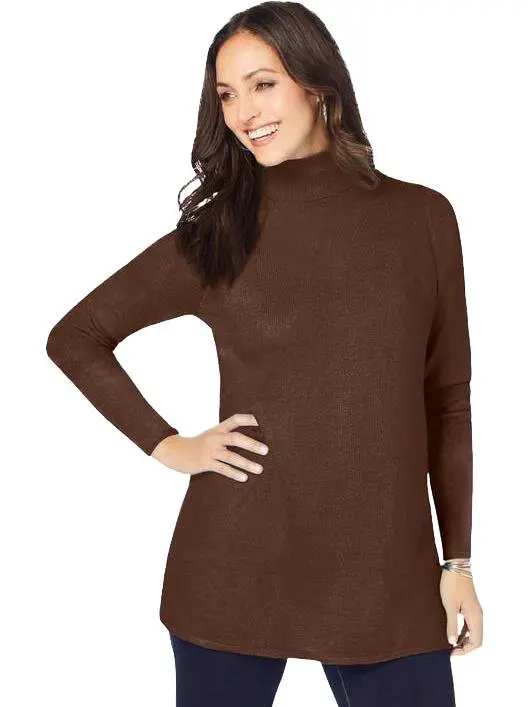 JESSICA LONDON Cotton Cashmere Blend Turtleneck - Rich Brown