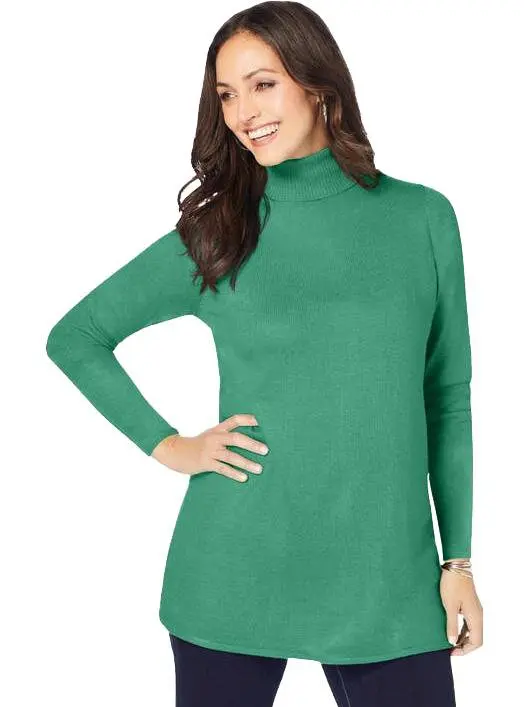 JESSICA LONDON Cotton Cashmere Turtleneck - Spa Green