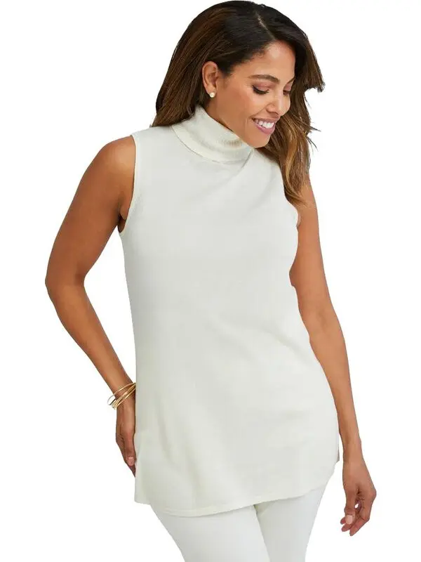 JESSICA LONDON Sleeveless Cashmere Turtleneck Shell - Ivory