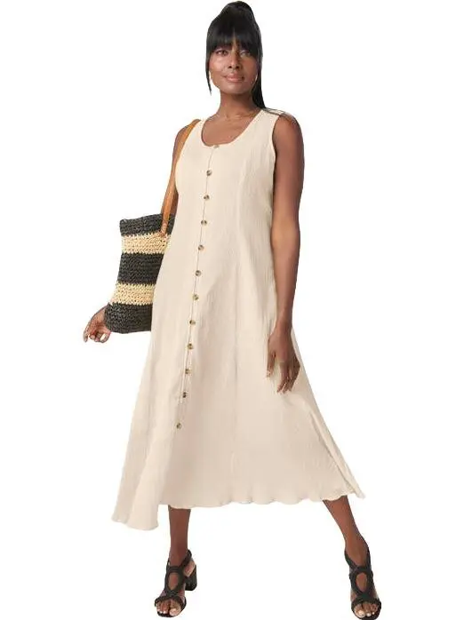 JESSICA LONDON Button-down Gauze Maxi Dress - Oatmeal