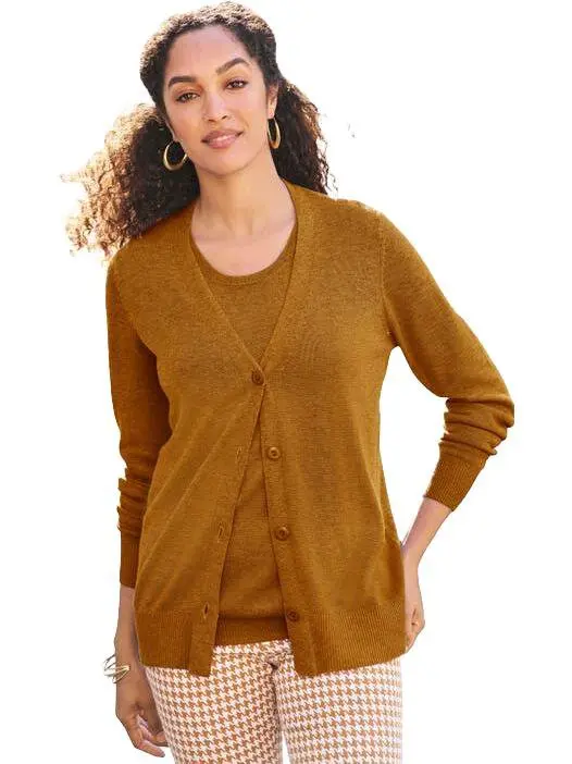JESSICA LONDON Cashmere Button-front Cardigan - Clove