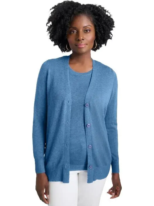 JESSICA LONDON Cashmere Button-front Cardigan - Dusty Indigo