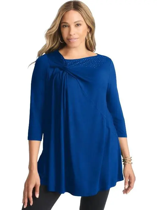 JESSICA LONDON Twist-front Trapeze Tunic - Dark Sapphire Gems