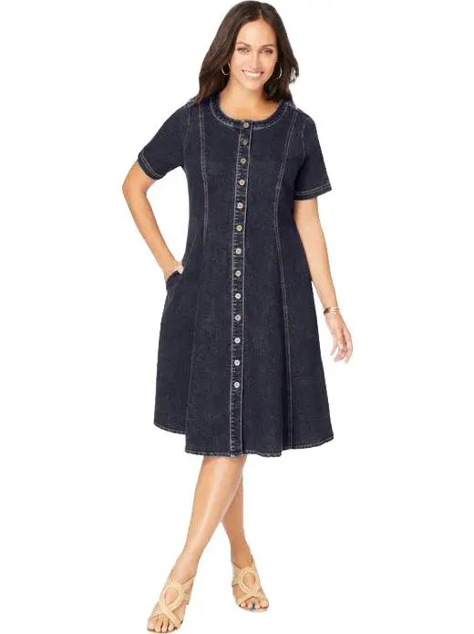 JESSICA LONDON Button Front Denim Dress - Indigo