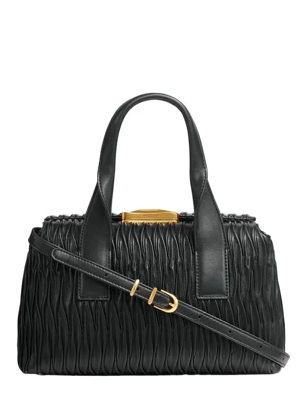 Donna Karan New York Amagansett Pleated Satchel - Black/gold