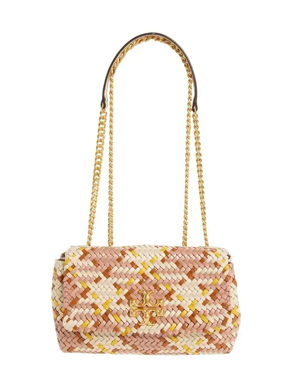 Tory Burch Small Kira Woven Leather Crossbody Bag - Pink Moon/cream/goldfinch