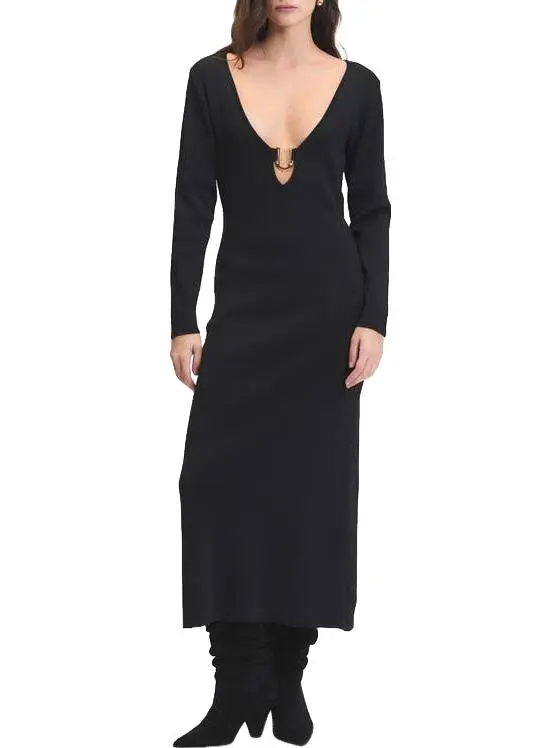 Deluc Maurice Long Sleeve Knit Midi Dress - Black