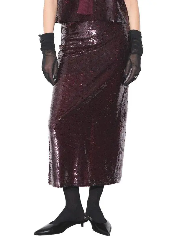 Deluc Logan Sequin Maxi Skirt - Bordeaux