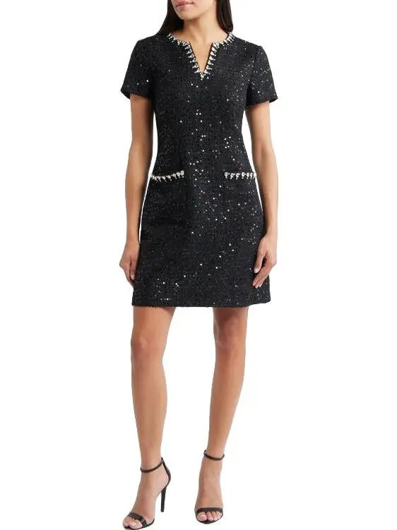 Eliza J Sequin Dress With Crystal Trim - Black