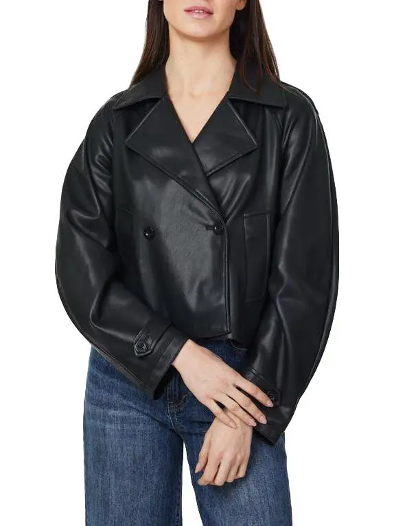 Habitual Faux Leather Crop Trench Coat - Black