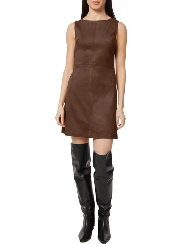 Habitual Suede Shift Dress - Downtown Brown