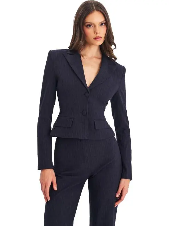 MISS CIRCLE Striped Peplum Blazer - Navy