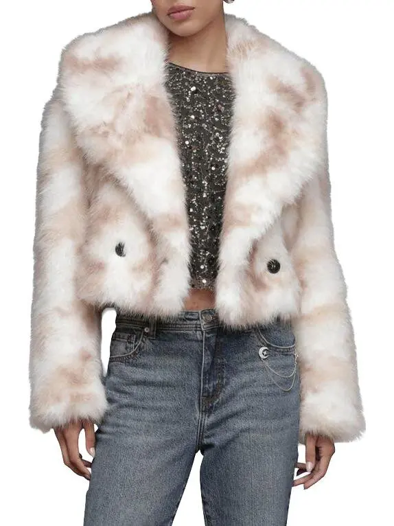Avec Les Filles Faux Fur Cropped Jacket - Cream-tan