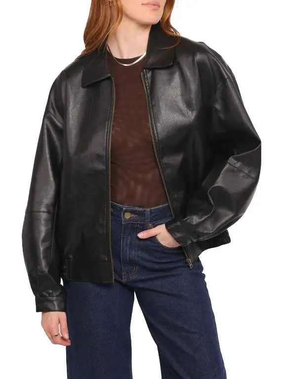 PETAL & PUP Zoe Faux Leather Bomber Jacket - Black