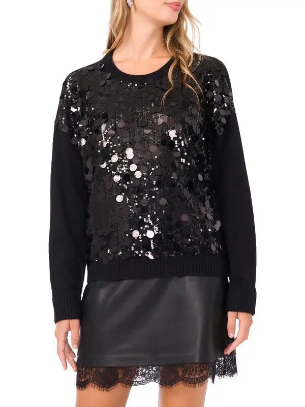 Vince Camuto Paillette Crewneck Sweater - Rich Black