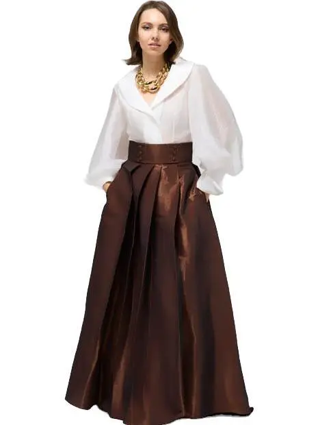 LE FAFO Organza Shirt And Maxi Skirt Gown Set - White Bronze