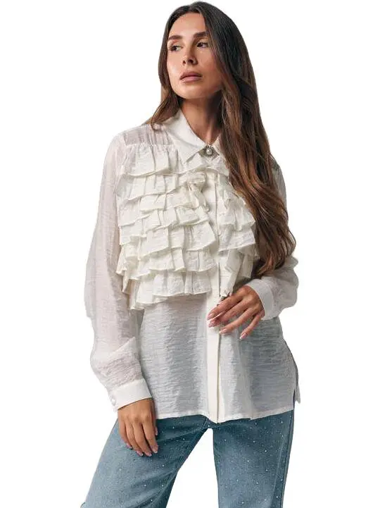 LE FAFO Silk Ruffle Blouse - White
