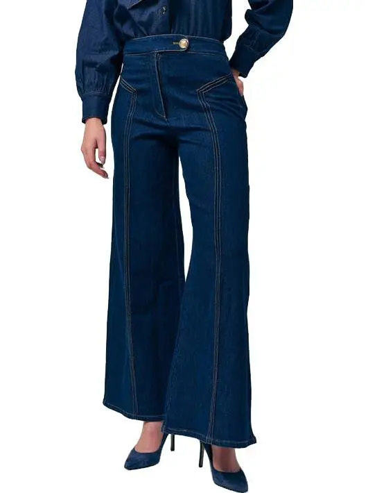LE FAFO High-waisted Wide-leg Jeans - Dark Blue