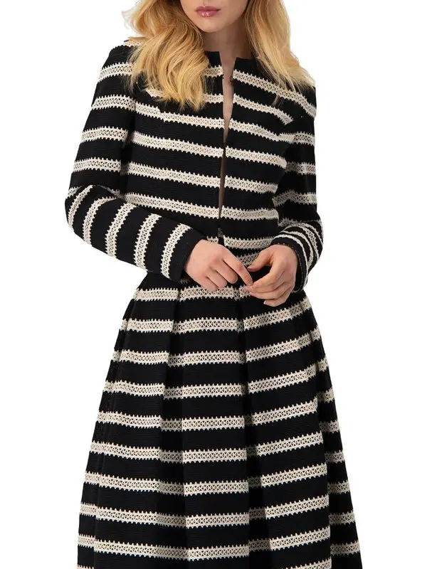 IVONNE Striped Cropped Jacket With Openwork Detailing - Black